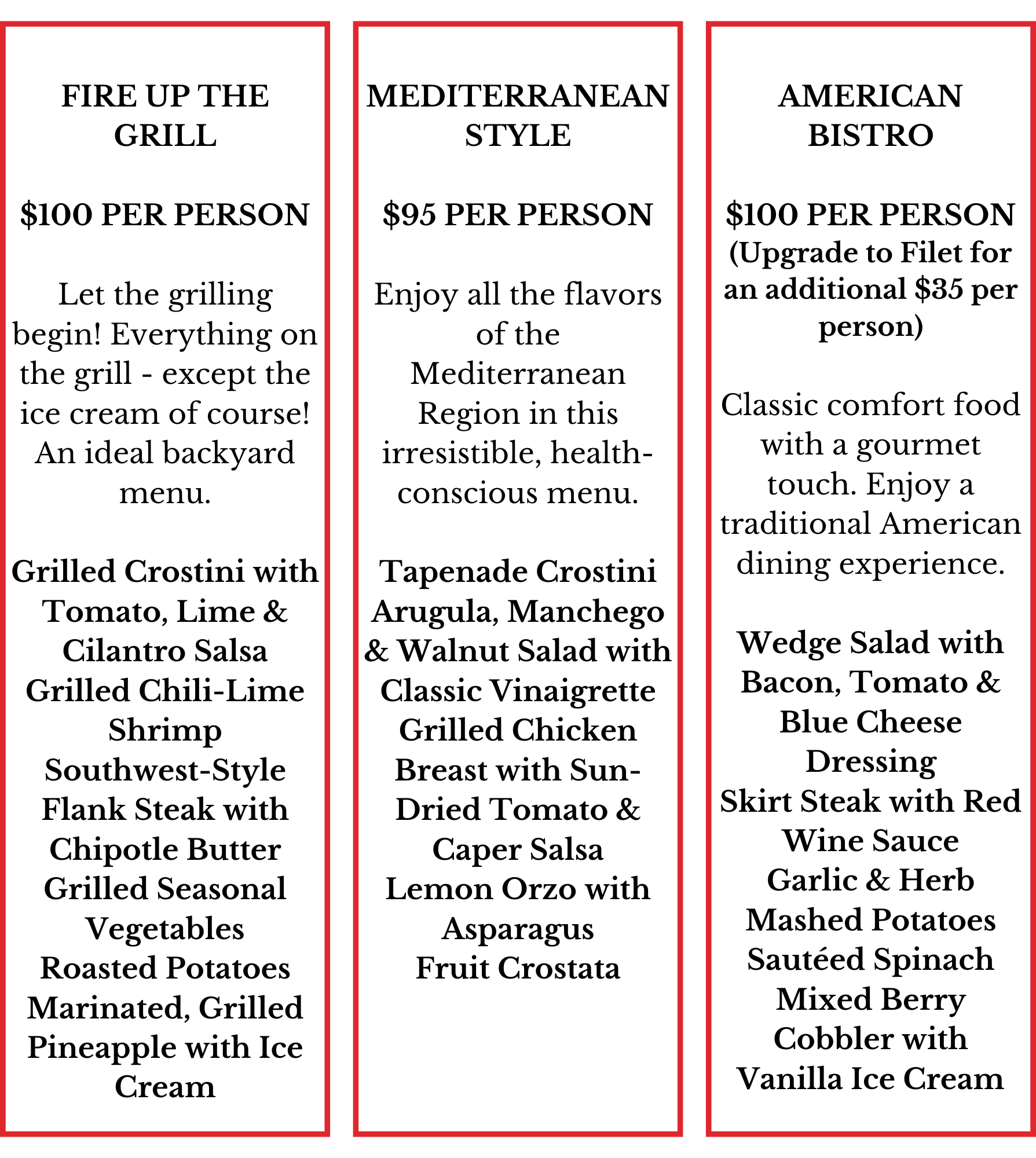 Private Party Menus - Classic Cooking Academy